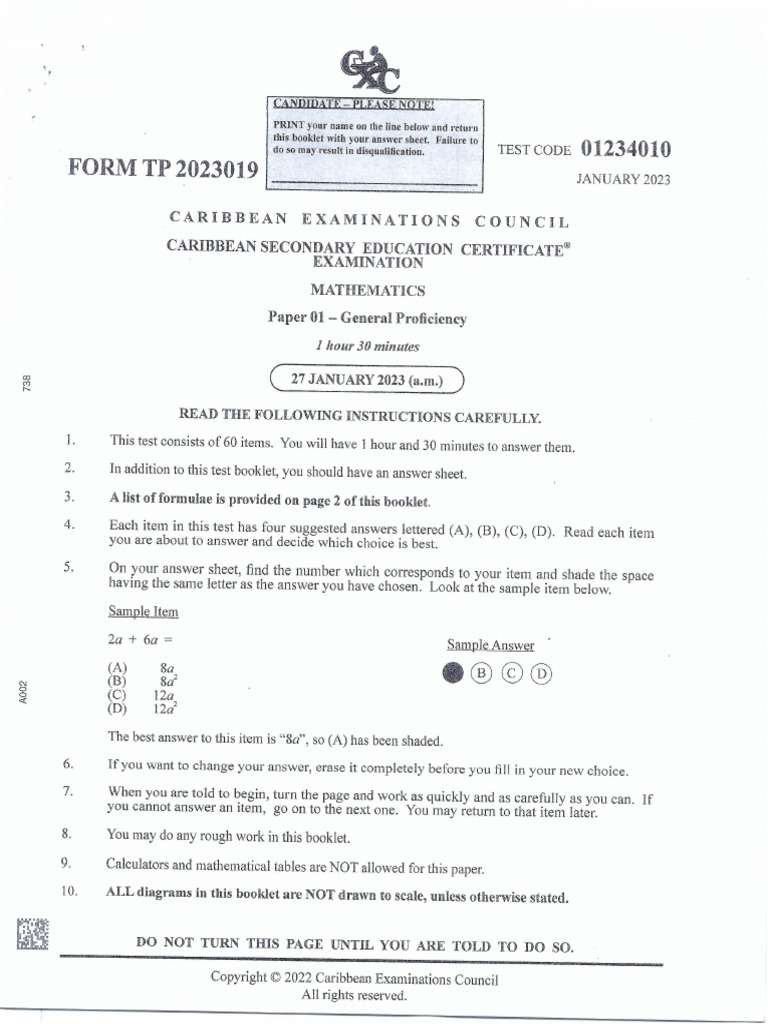 Csec Math Jan 2023 p1 | PDF