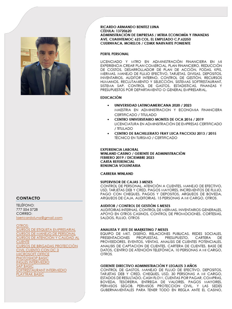 CV Ricardo Benitez Act | PDF | Economias | Business