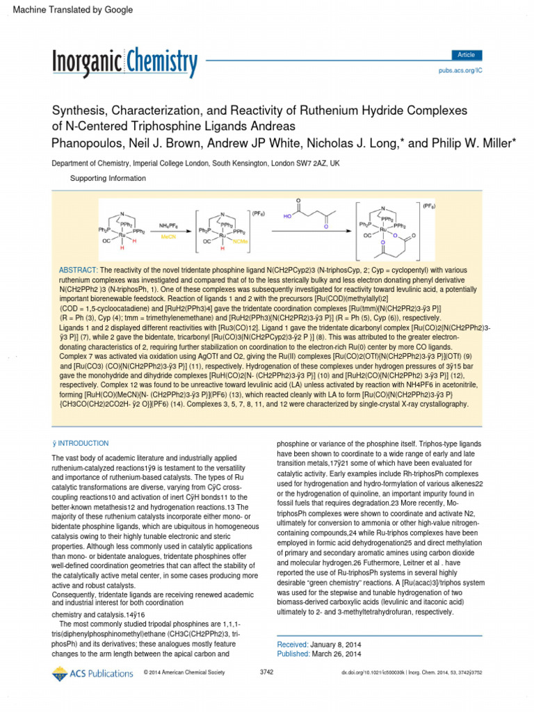 Inorg. Chem. 2014, 53, 3742 2 | PDF | Coordination Complex | Catalysis