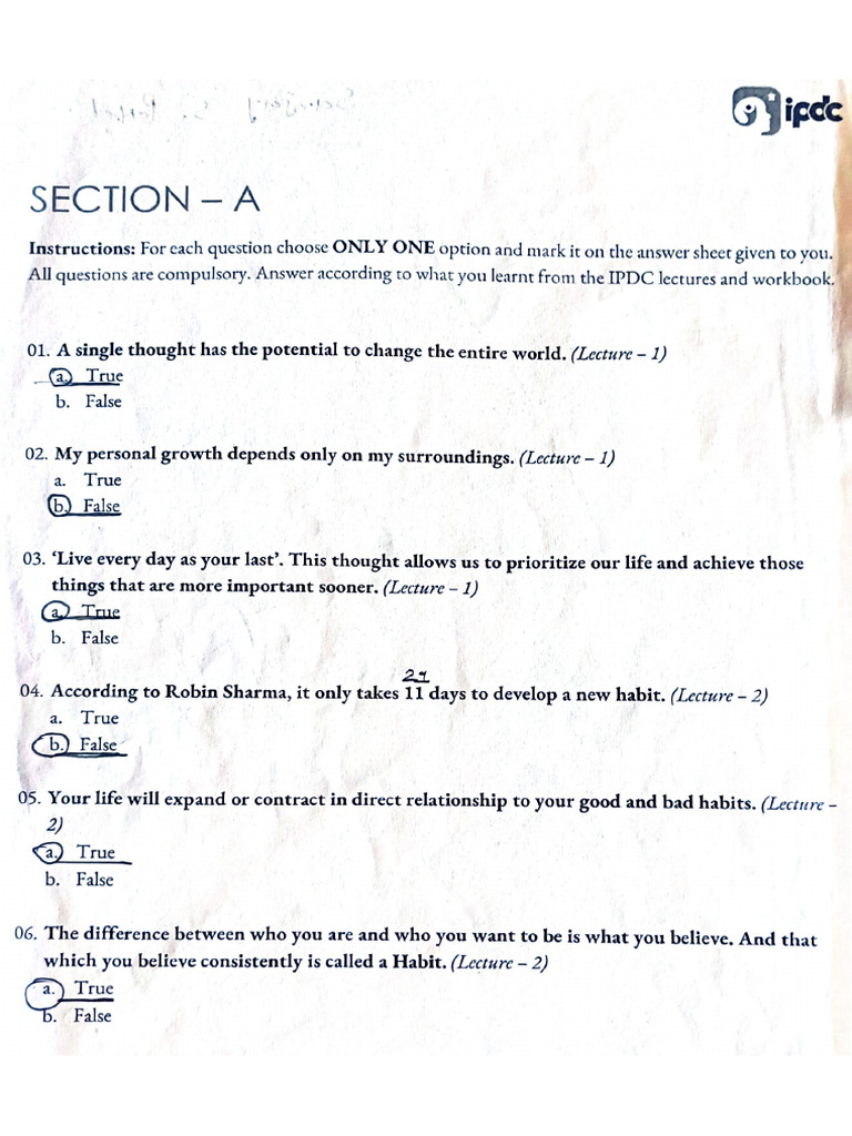 Ipdc Que. Bank Solution 1-5 Unit | PDF