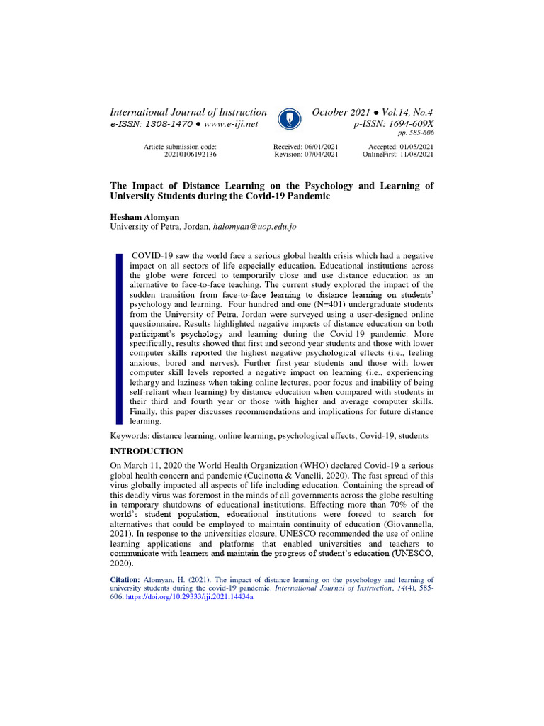 The Impact of Distance Learning in Psychology | PDF | Statistics ...