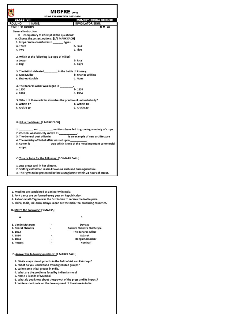 8th SST Ut3 Word | PDF | Agriculture