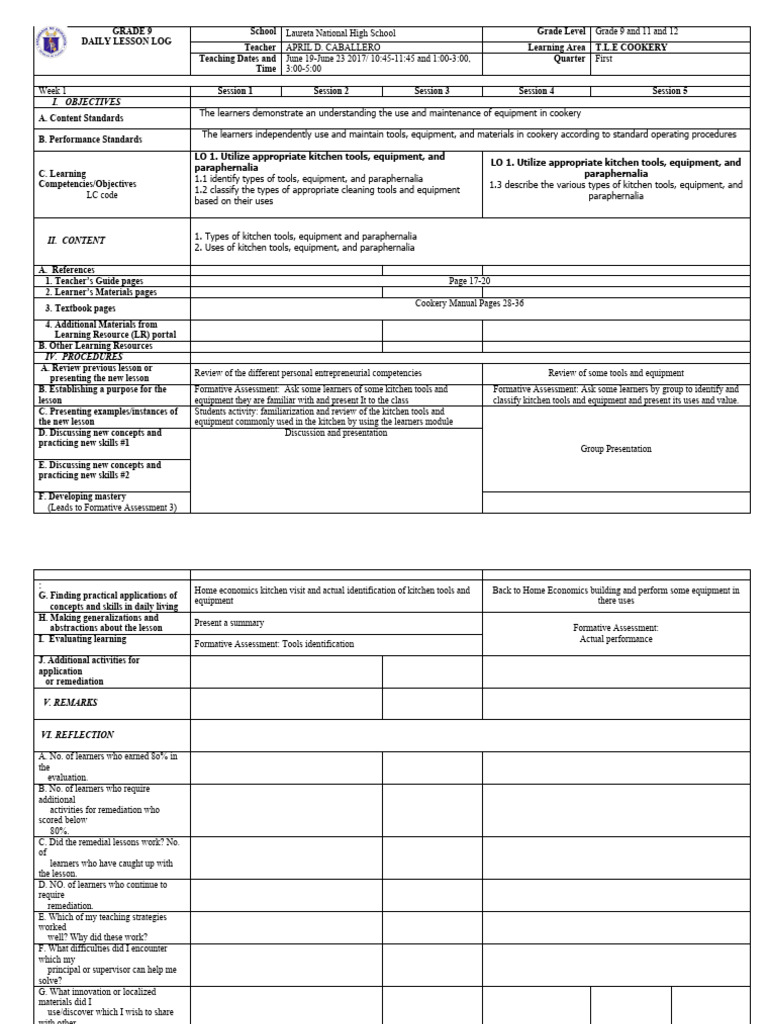 DLL 1st-QRT Tools-And-Equi LO1 | PDF | Learning | Human Communication