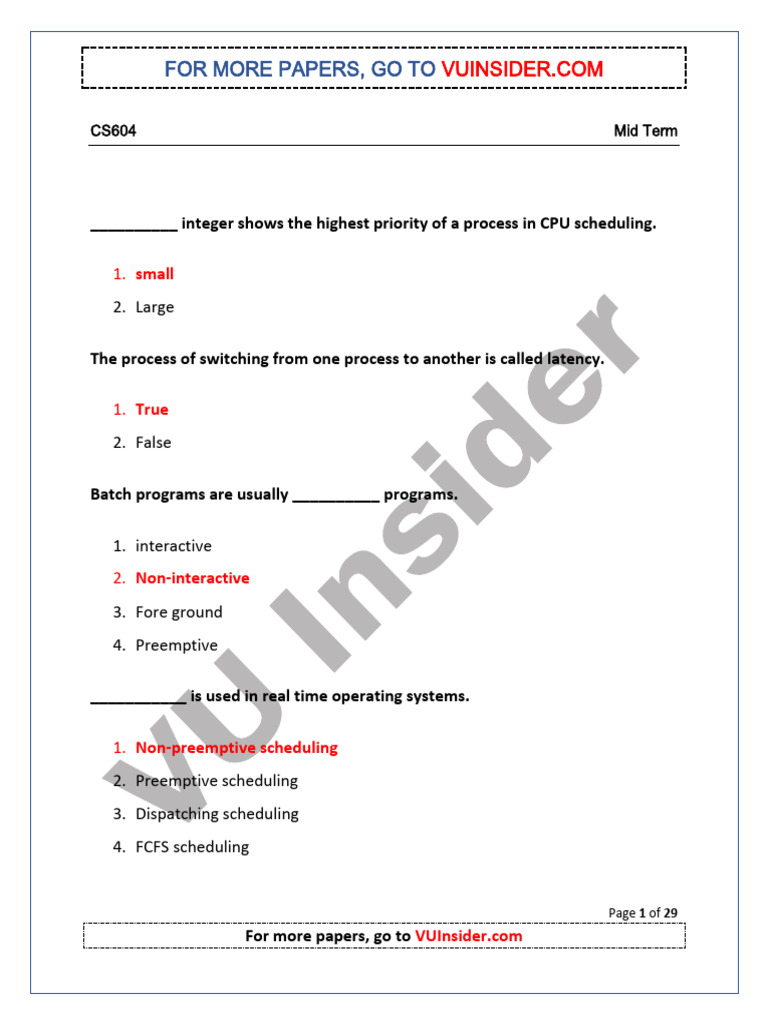 CS604 Mid Term Past Papers Mega File | PDF | Scheduling (Computing) | Thread (Computing)