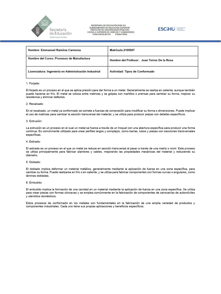 Tipos de Conformado | PDF