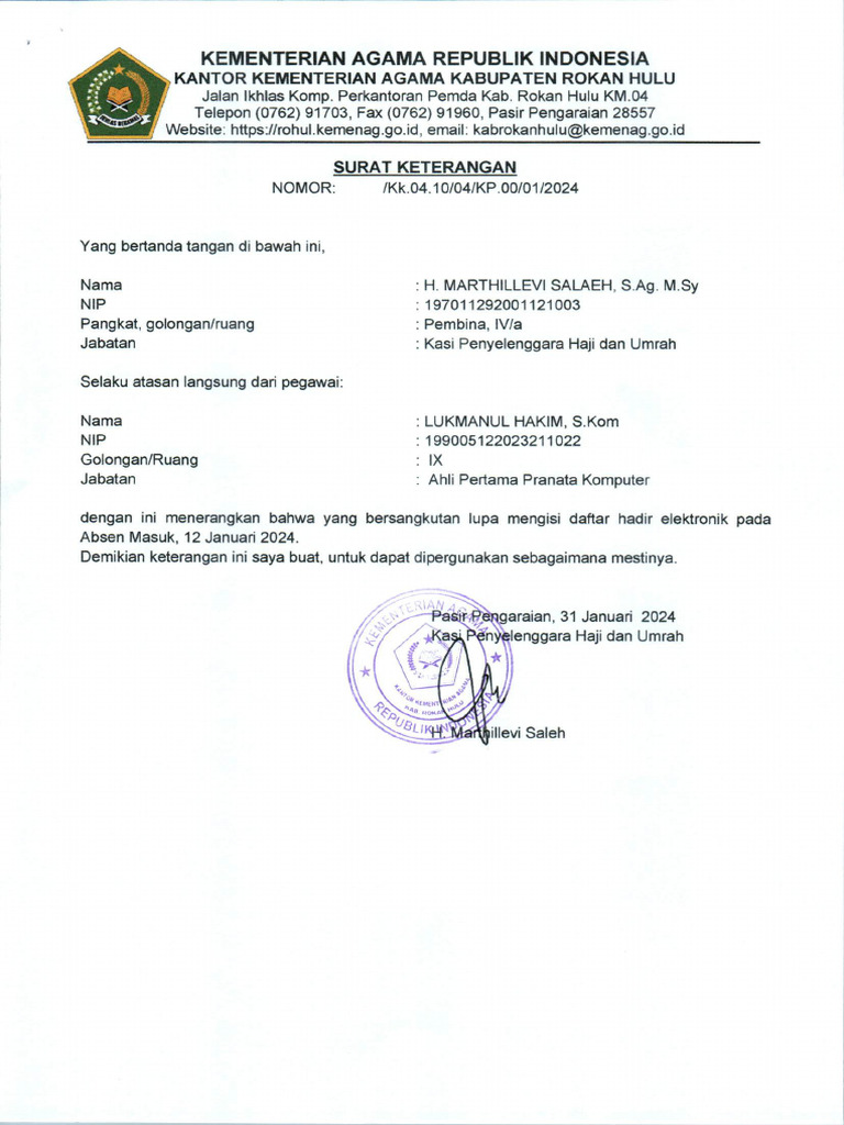 Surat - Lupa - Absen - 12 Jan | PDF