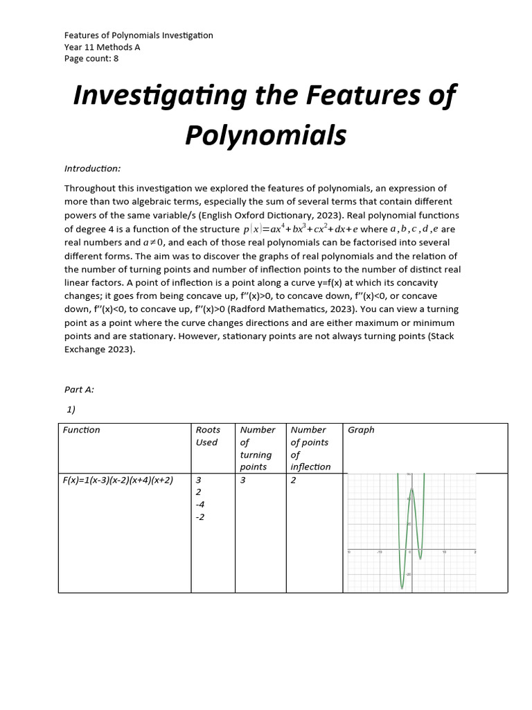 Investigating The Features of Polynomials | PDF | Factorization ...