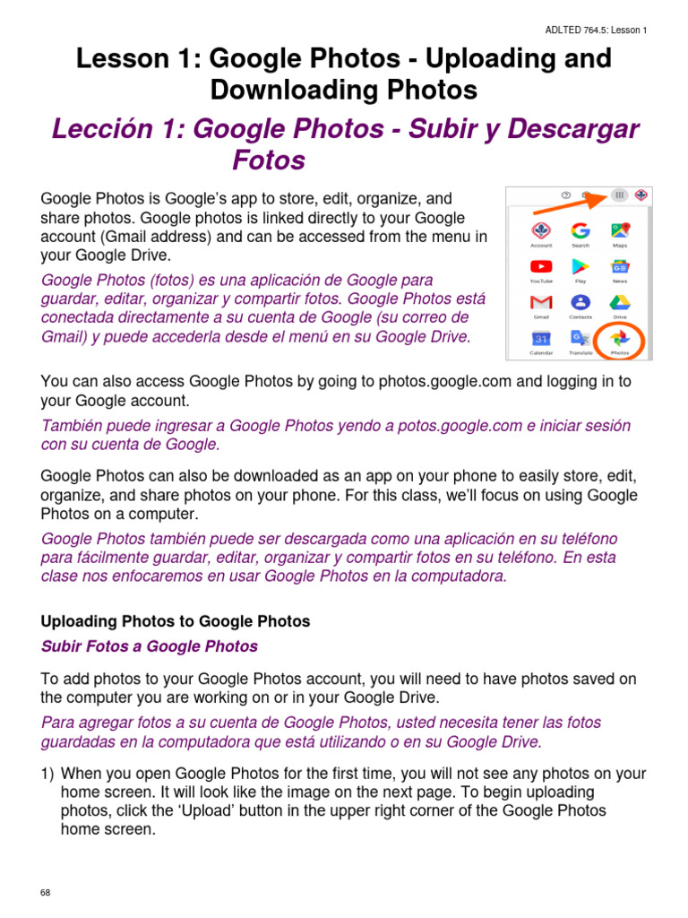 1 - Lesson 1 - Uploading and Downloading Google Photos (P. 68-79) | PDF ...