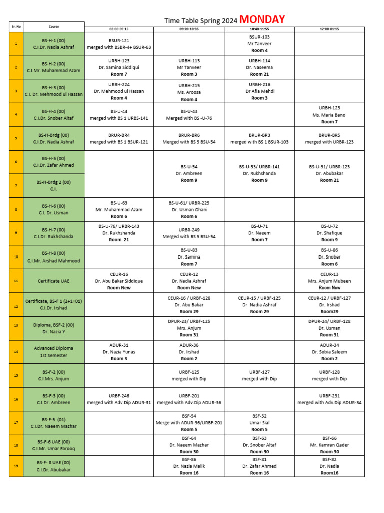 Time Table Spring 2024 | PDF