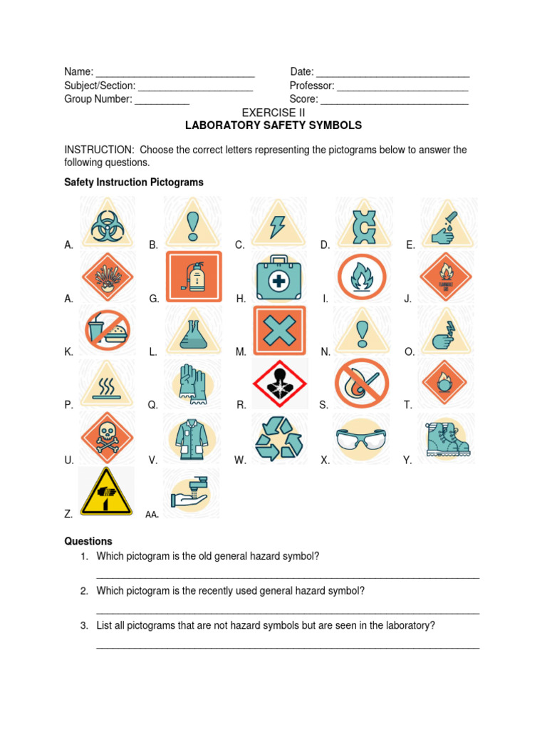 Lab Safety Symbols Identification Exercise | PDF | Safety ...