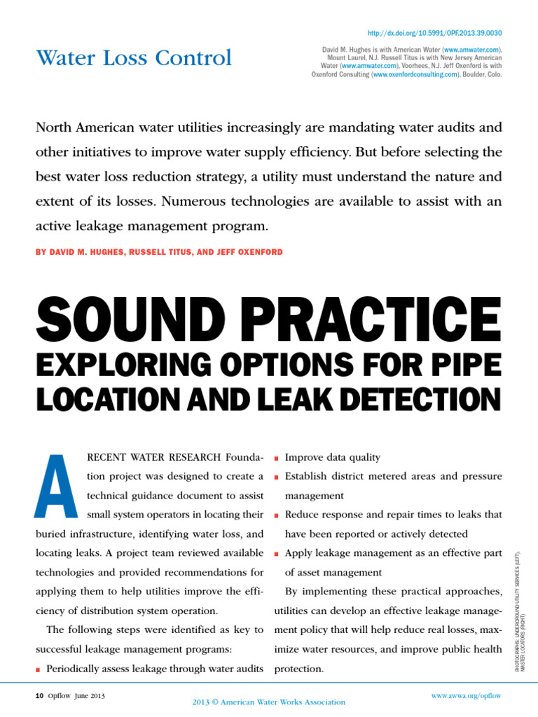 Sound Practice Exploring Options For Pipe Location and Leak Detection ...