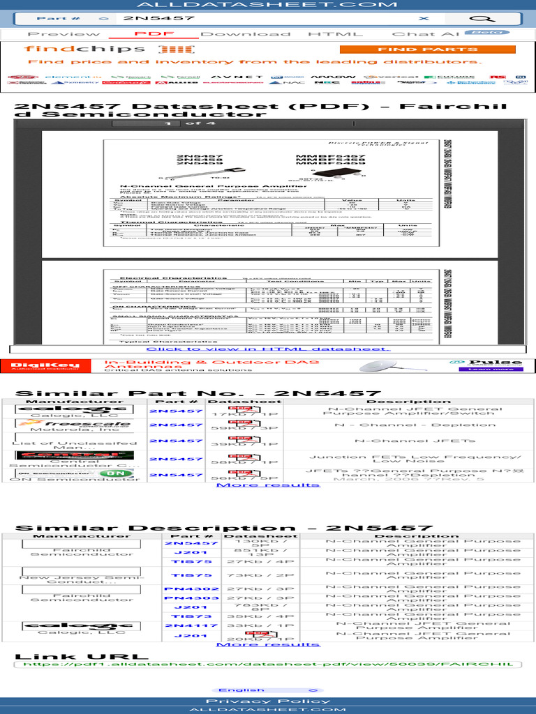 2N5457 PDF, 2N5457 Description, 2N5457 Datasheet, 2N5457 View ALLDATASHEET | PDF | Field Effect ...