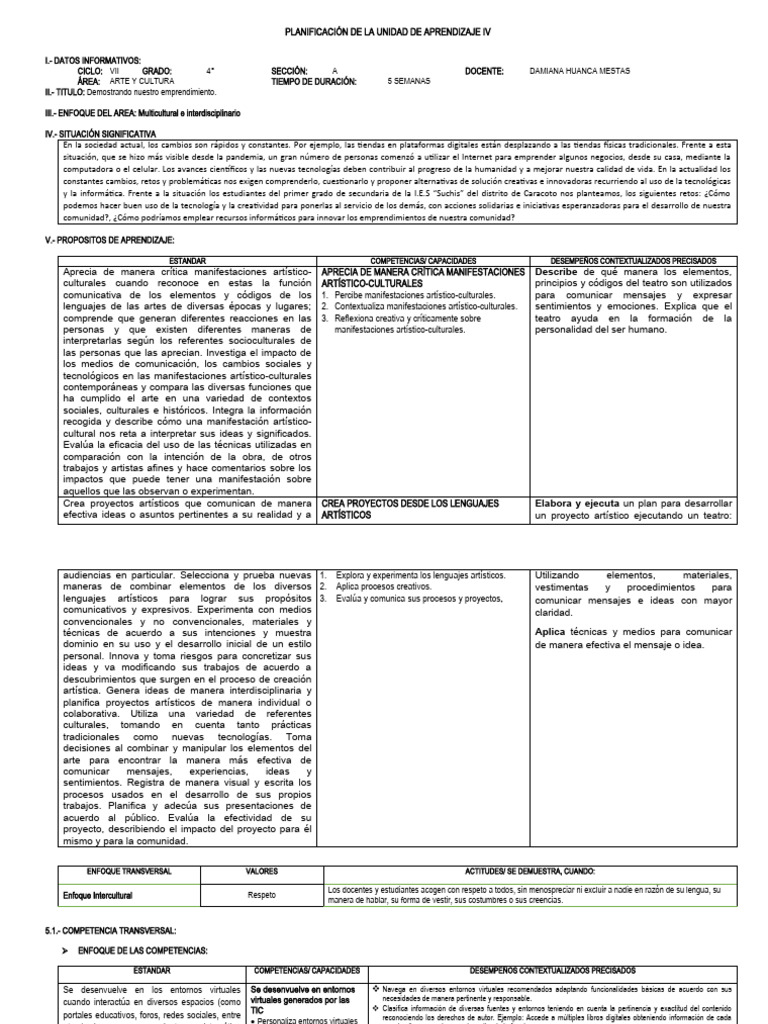 Unidad de Aprendizaje IV - 4° AYC | PDF | Evaluación | Aprendizaje