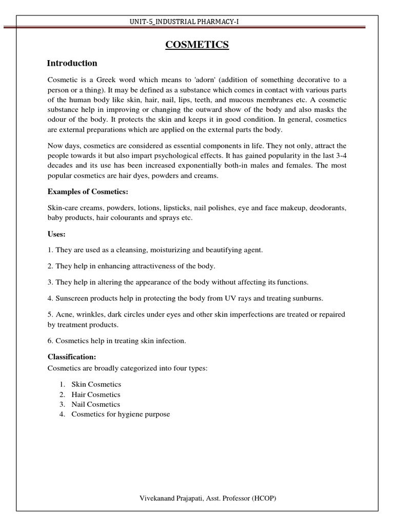 UNIT-5 - INDUSTRIAL PHARMACY-I - Cosmetics - Part-1 | PDF | Sunscreen | Ultraviolet