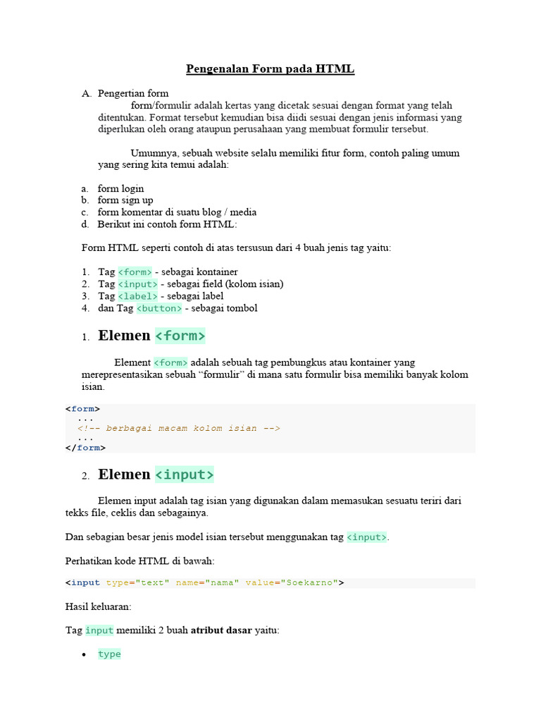 Pengenalan Form Pada HTML | PDF Pengenalan Form Pada HTML | PDF