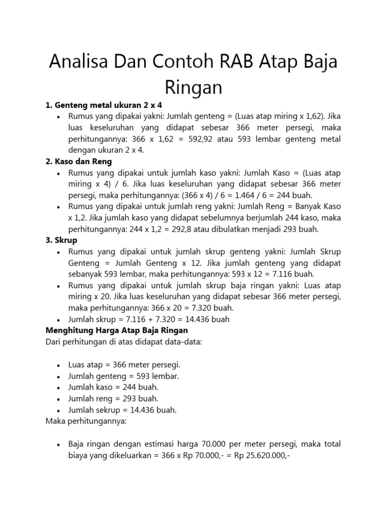 RAB Atap Baja Ringan Terperinci | PDF