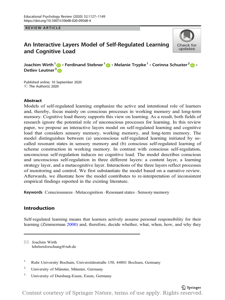 An Interactive Layers Model of Self - Regulated Lea | PDF | Metacognition | Learning