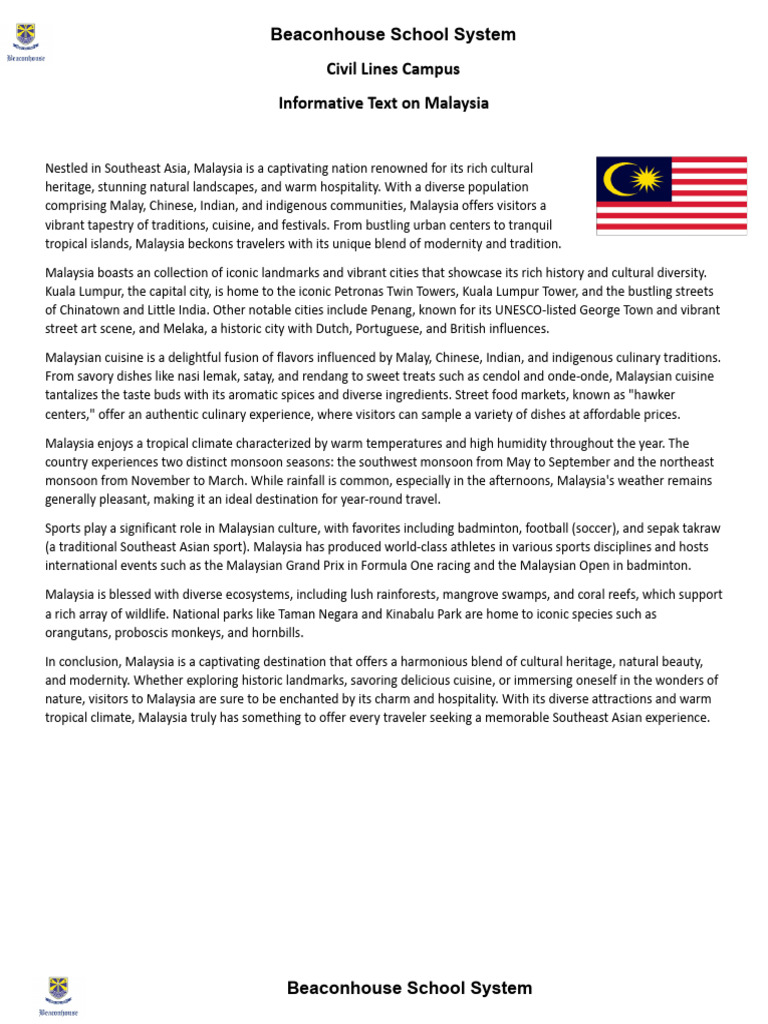 Informative text resource sheet on Malaysia.docx | Download Free PDF ...