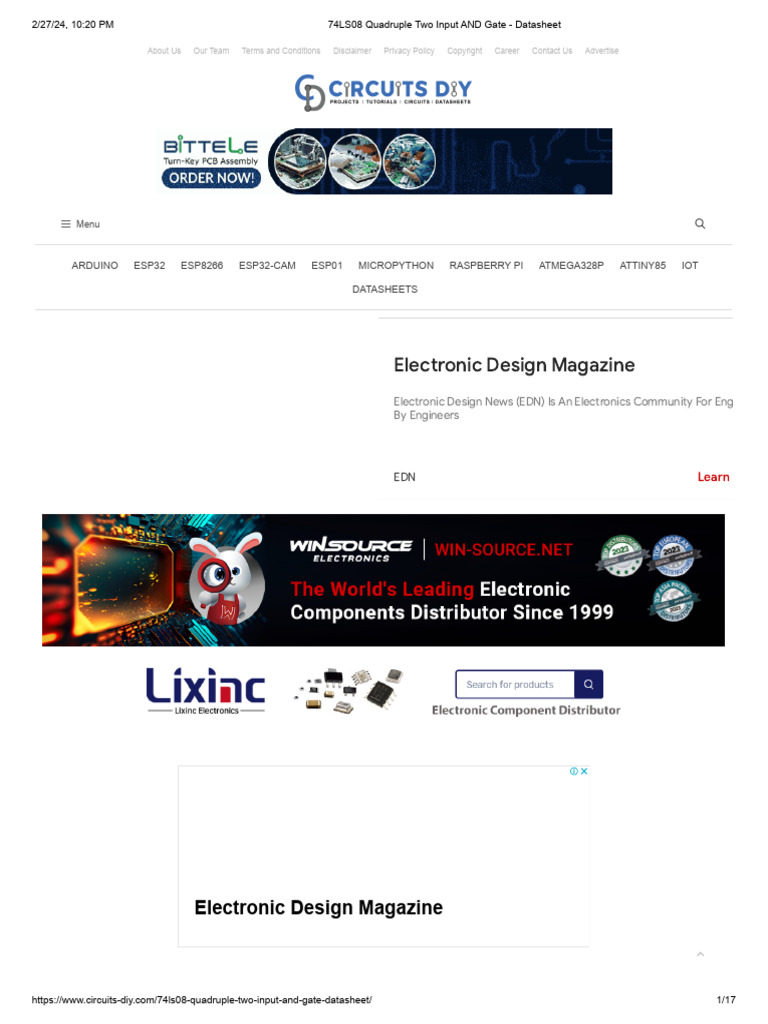 74LS08 Quadruple Two Input and Gate - Datasheet | PDF | Logic Gate ...