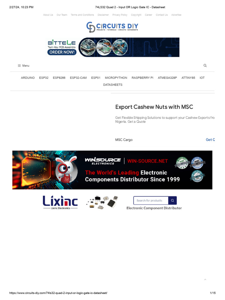 74LS32 Quad 2 - Input or Logic Gate IC - Datasheet | Download Free PDF ...