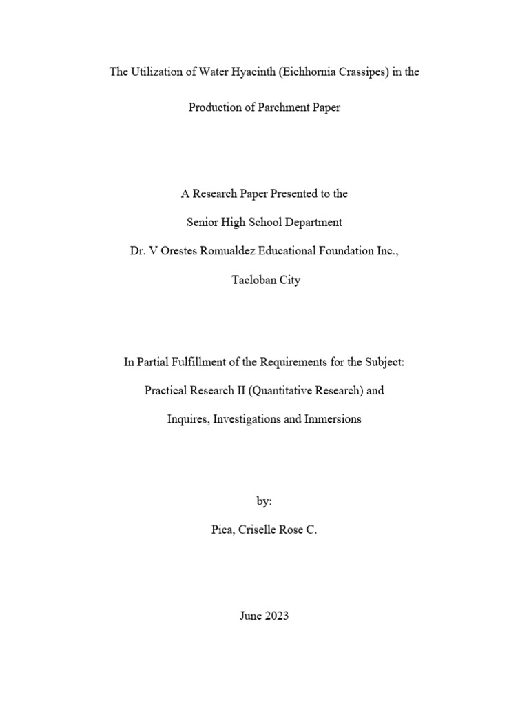 Water Hyacinth Paper for Students | PDF | Composite Material | Pulp (Paper)