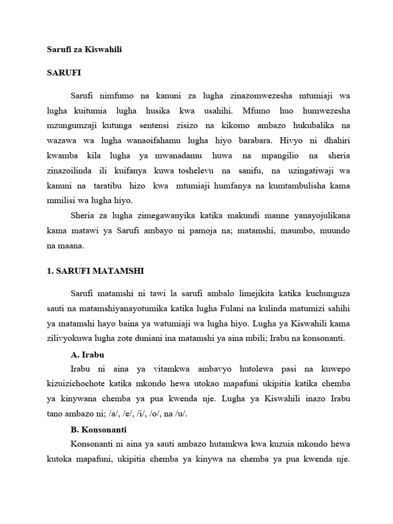 Sarufi Za Kiswahili | PDF