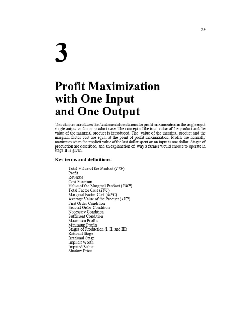 Profit maximization with one input and one output | PDF | Profit (Economics) | Economics
