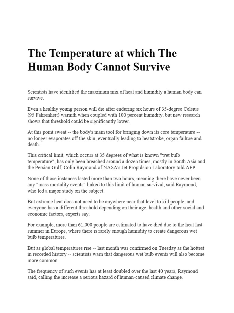 Temperature and Human Body Survival | PDF | Humidity | Earth Sciences
