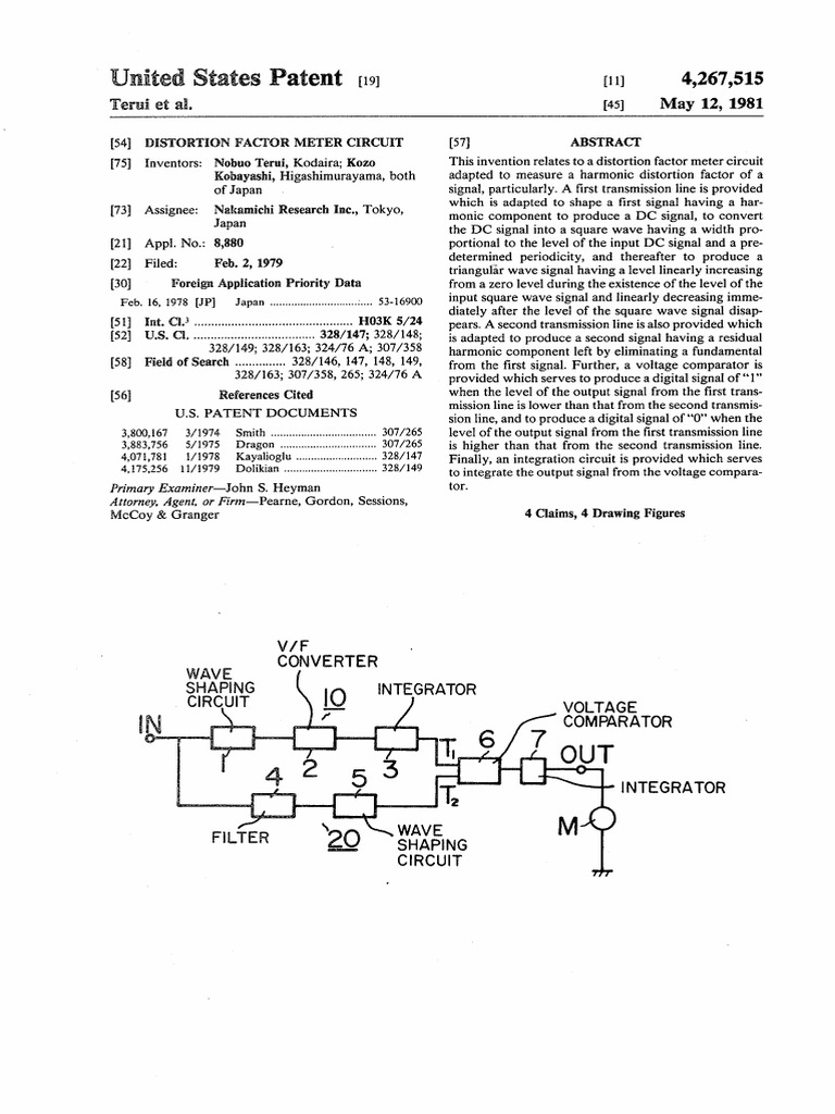 Distortion Factor Meter Circuit Us4267515 | PDF | Distortion ...