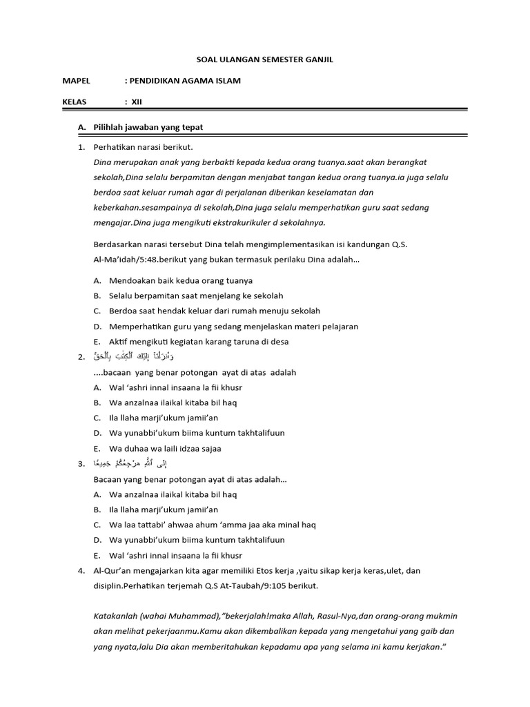 Kisi-Kisi PAI XII | PDF | Agama & Spiritualitas