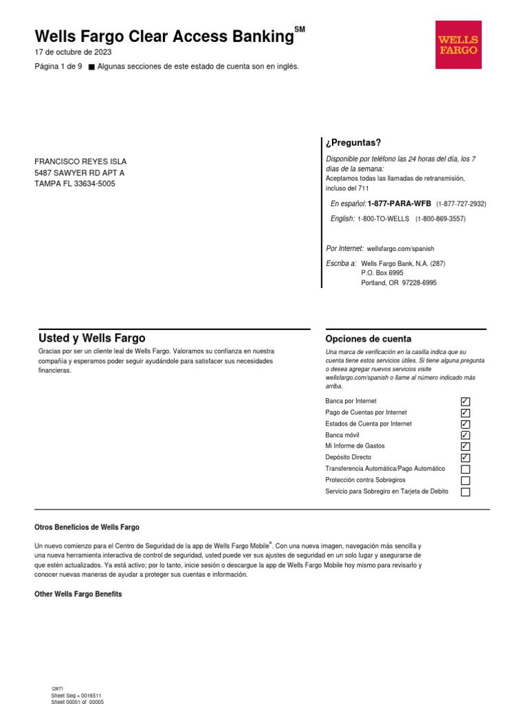 Wells Fargo Clear Access Banking | PDF | Tarjeta de débito | Wells Fargo