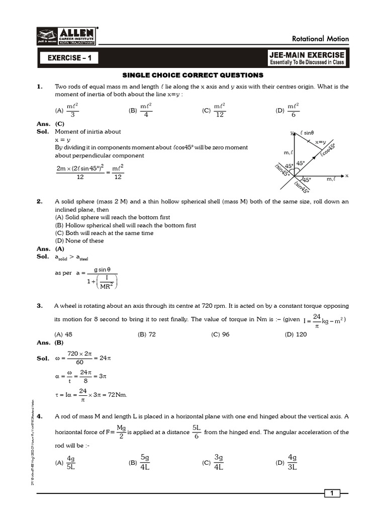 Exercise 1 1698314482 | PDF | Rotation | Angular Momentum