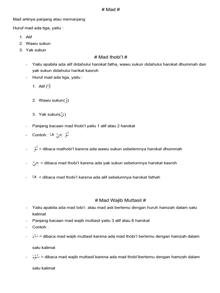 Panduan Lengkap Jenis-Jenis Mad dalam Tajwid | PDF