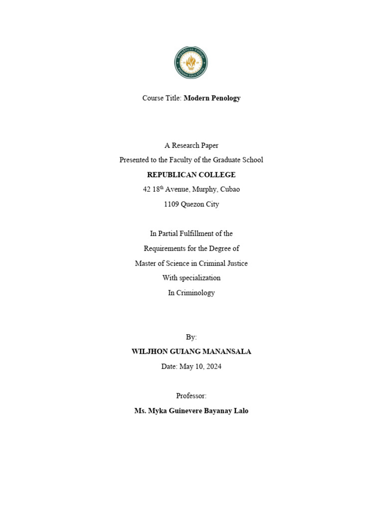 Modern Penology Assignment | PDF | Restorative Justice | Crimes