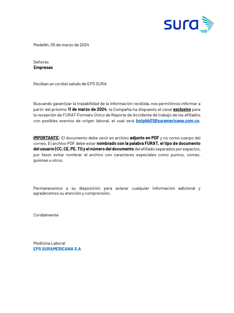 Nuevo Canal para Reporte FURAT | PDF