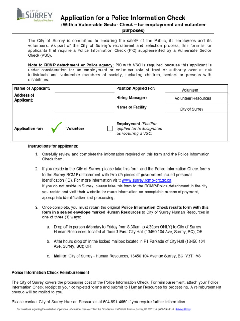 Volunteer Resources - Police Information Check (PIC) Package ...