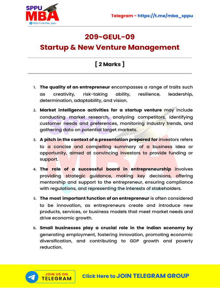 IMP Questions - Startup & New Venture Management | Download Free PDF ...