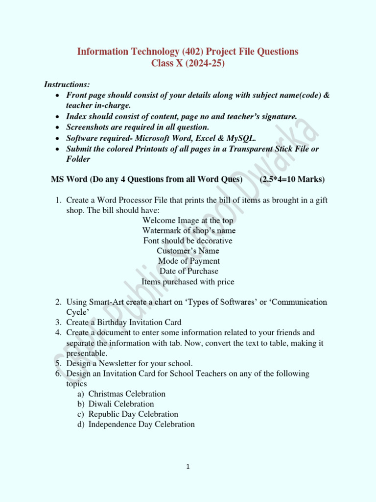 Computer Project File 2024-25 | PDF | Microsoft Word | Microsoft Excel