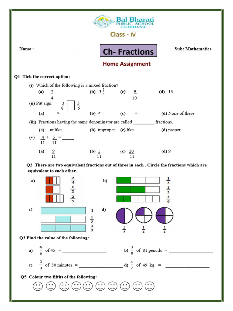 Home Assignment Fractions | PDF
