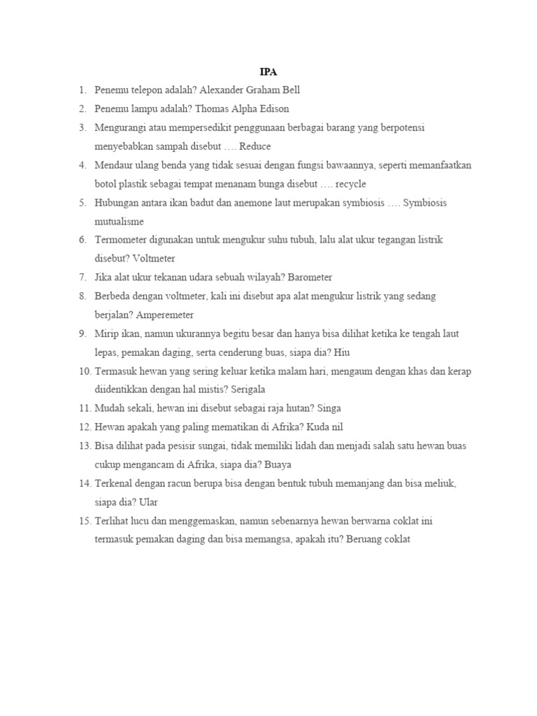 SOAL SOAL RANGKING 1 SDN 2 Rajabasa | PDF