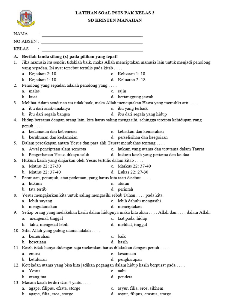 Latihan Soal Dan Kunci PSTS 2 Pak Kelas 3 | PDF | Seni & Disiplin Bahasa