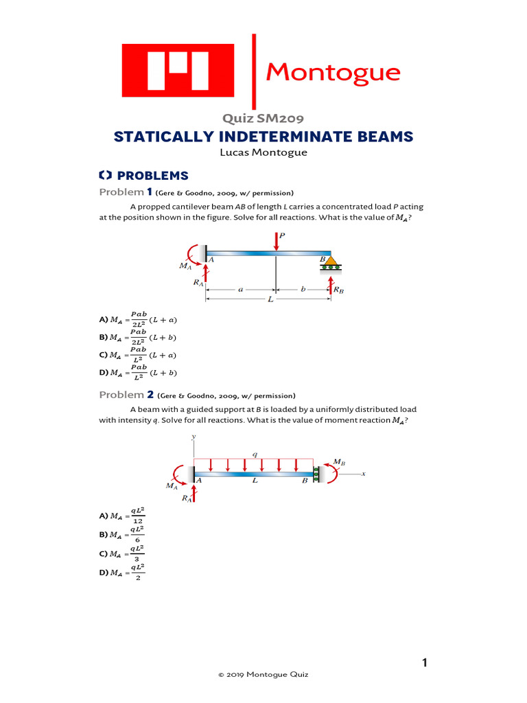 Statically Indeterminate Beams Solved Problems | PDF | Beam (Structure) | Solid Mechanics