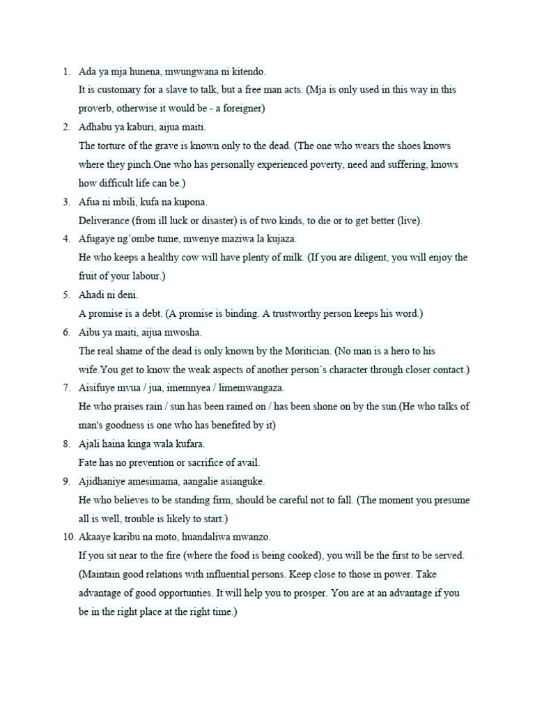 Methali Na Maana | PDF