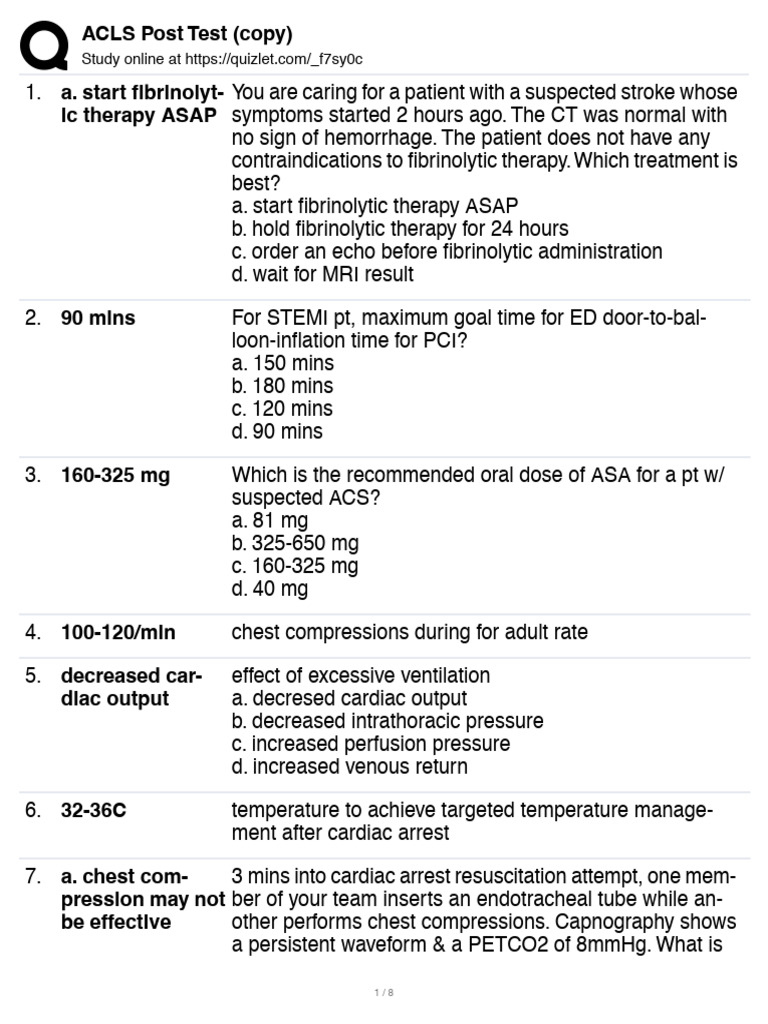 ACLS Post Test (Copy) | Download Free PDF | Cardiopulmonary ...