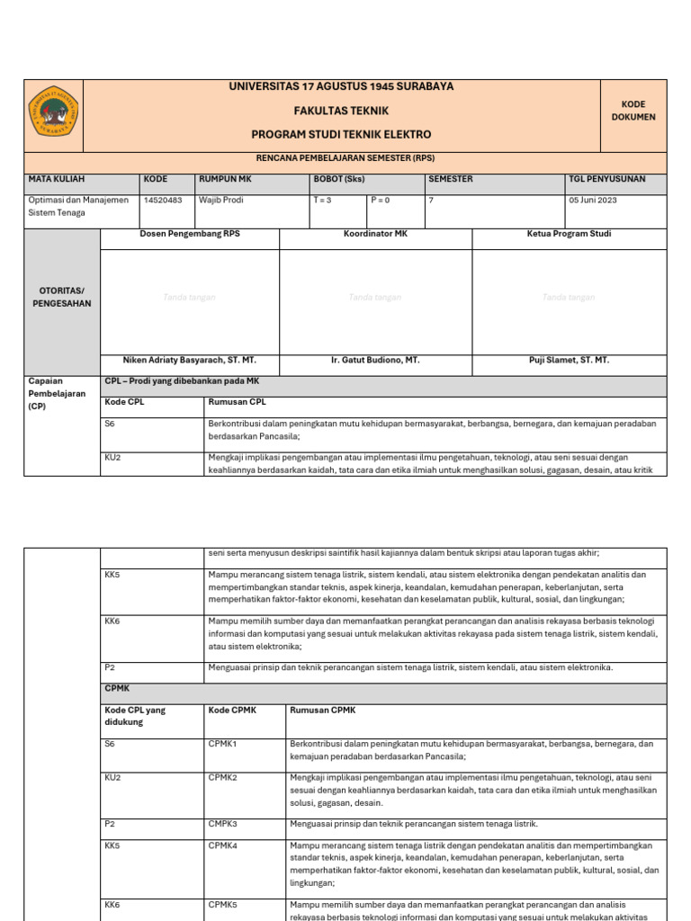 RPS Obe - Optimasi Dan Manajemen STL | PDF