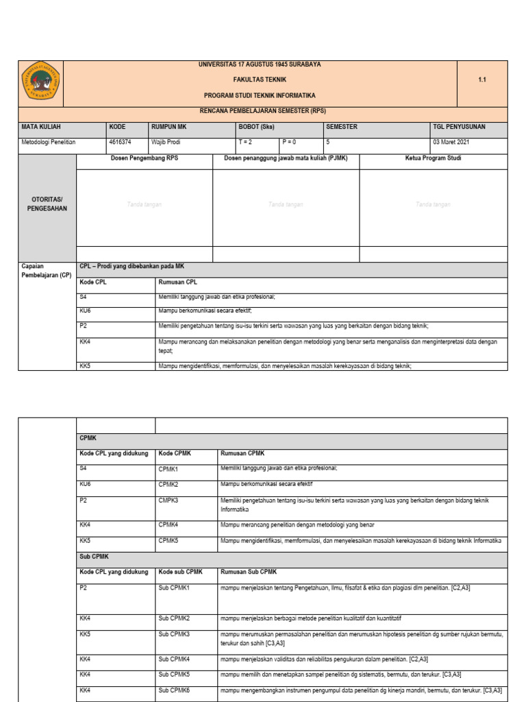RPS OBE Metodologi Penelitian | PDF | Seni