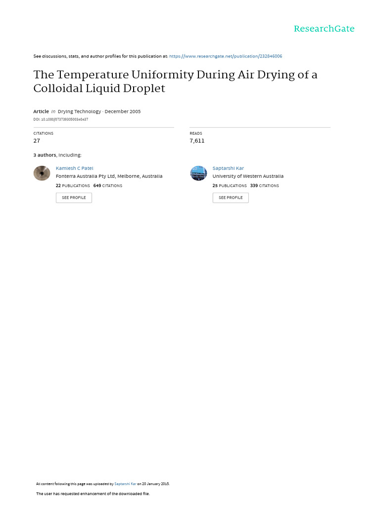 The Temperature Uniformity During Air Drying of A | PDF | Heat Transfer ...