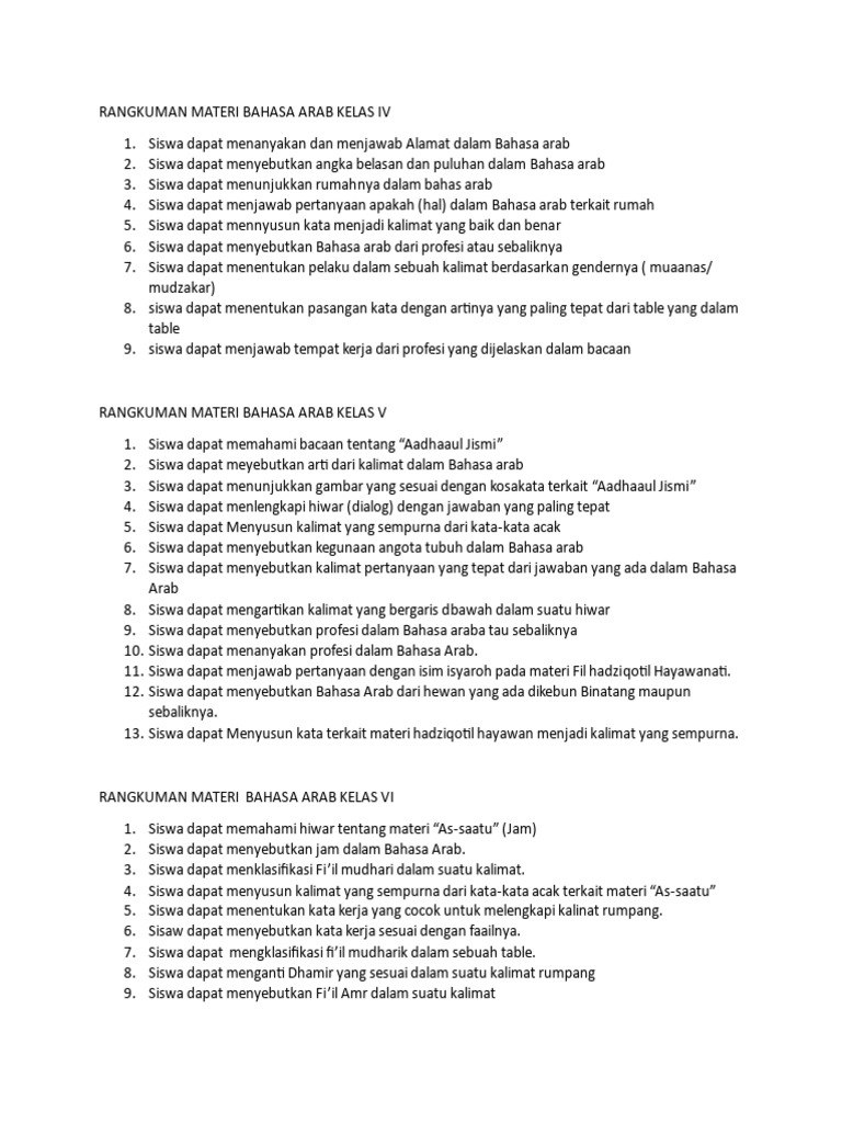 Rangkuman Materi Bahasa Arab 4-6 | PDF