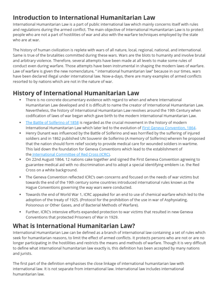 Introduction to International Humanitarian Law | Download Free PDF ...