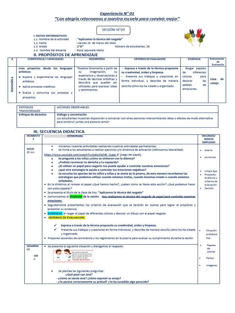 Sesión 3 ARTE - APLICAMOS LA TÉCNICA DEL RASGADO | PDF | Evaluación ... Sesión 3 ARTE - APLICAMOS LA TÉCNICA DEL RASGADO | PDF | Evaluación ...